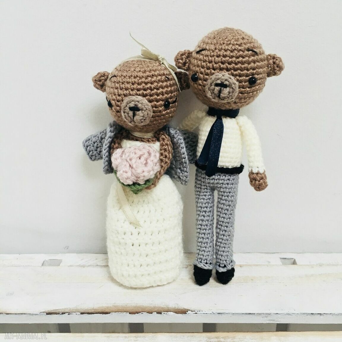 Młoda Para Misie Szydełkowe Ślubne Weselne Ręcznie Robione ღ art-Madam.pl