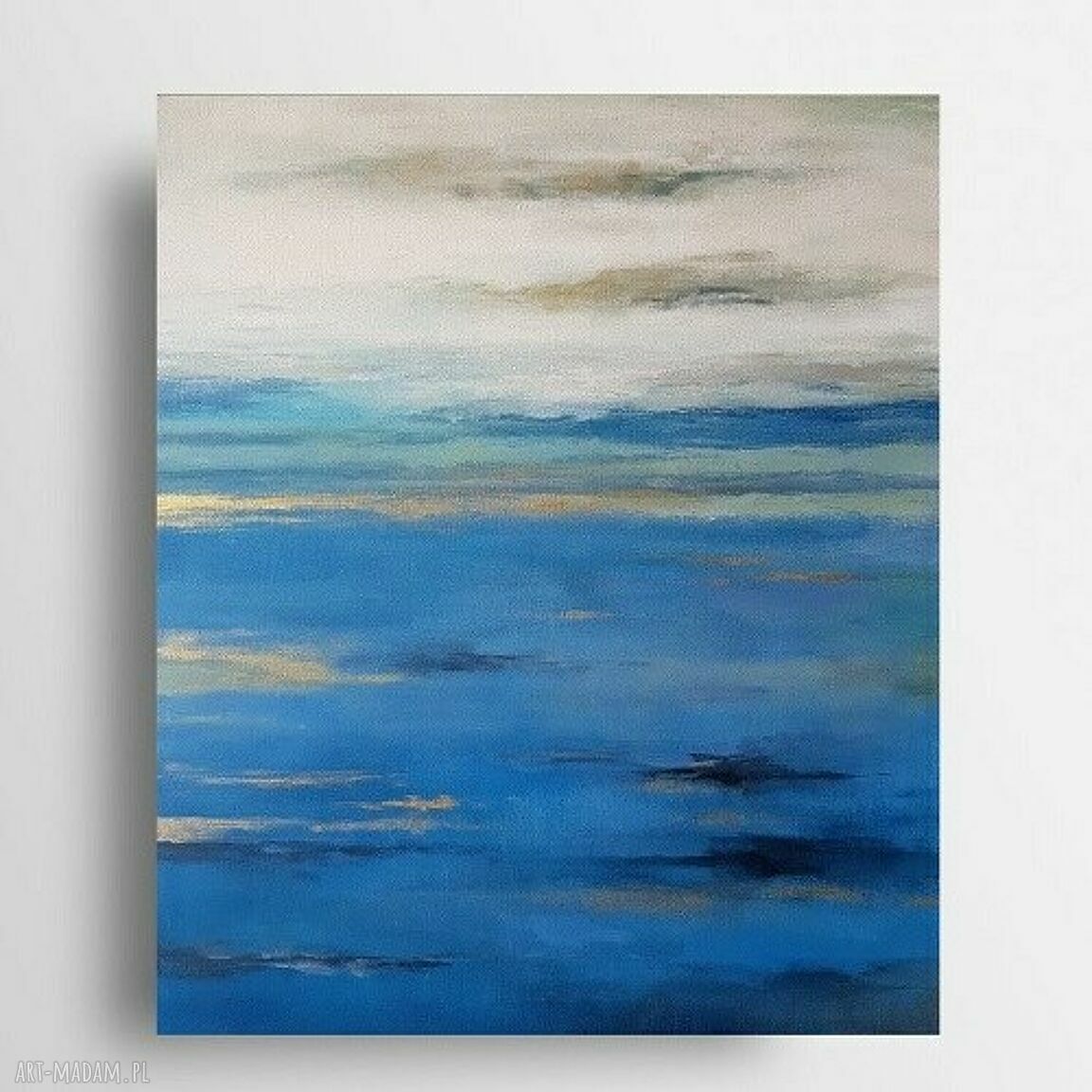 niebieska abstrakcja ze złotem obraz akrylowy