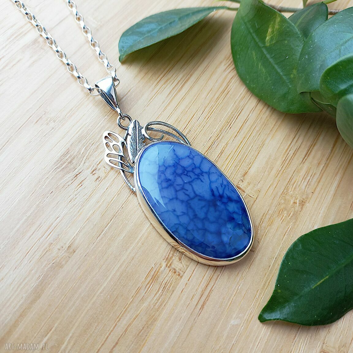 naszyjniki handmade - niebieski agat smoczy ღ art-Madam.pl