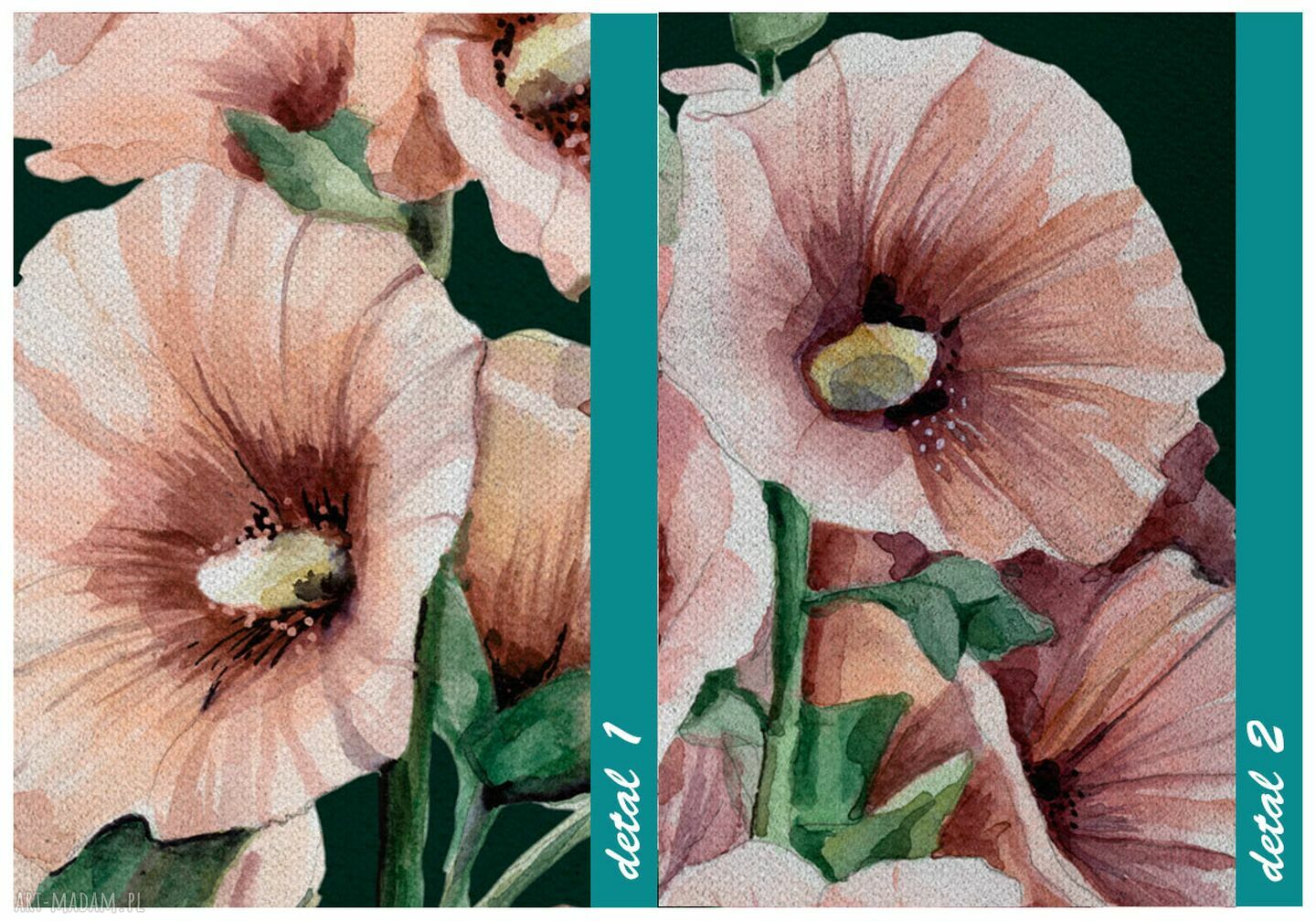 obraz do salonu drukowany na płótnie z kwiatami różowe malwy ღ art-Madam.pl