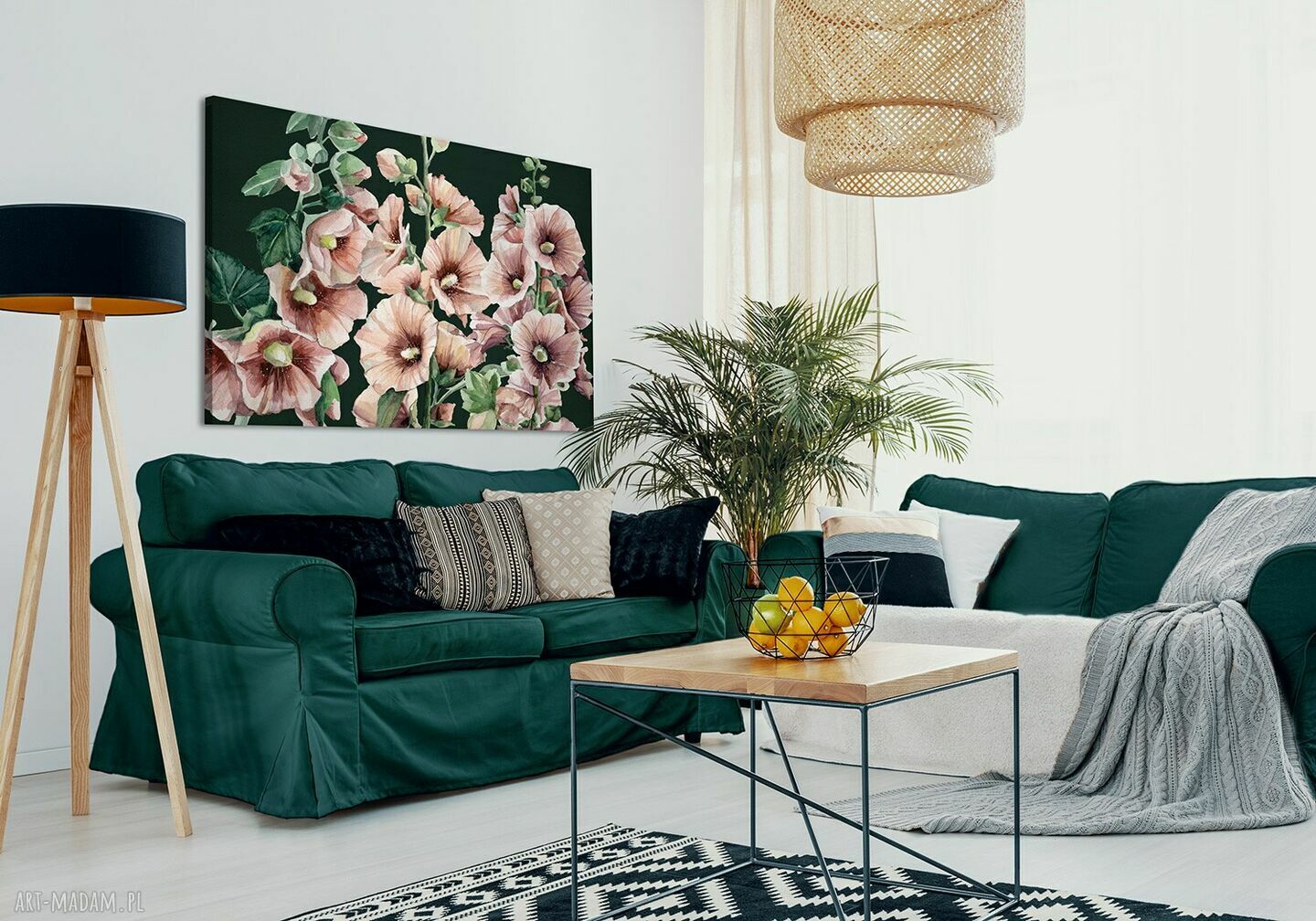 obraz do salonu drukowany na płótnie z kwiatami różowe malwy ღ art-Madam.pl