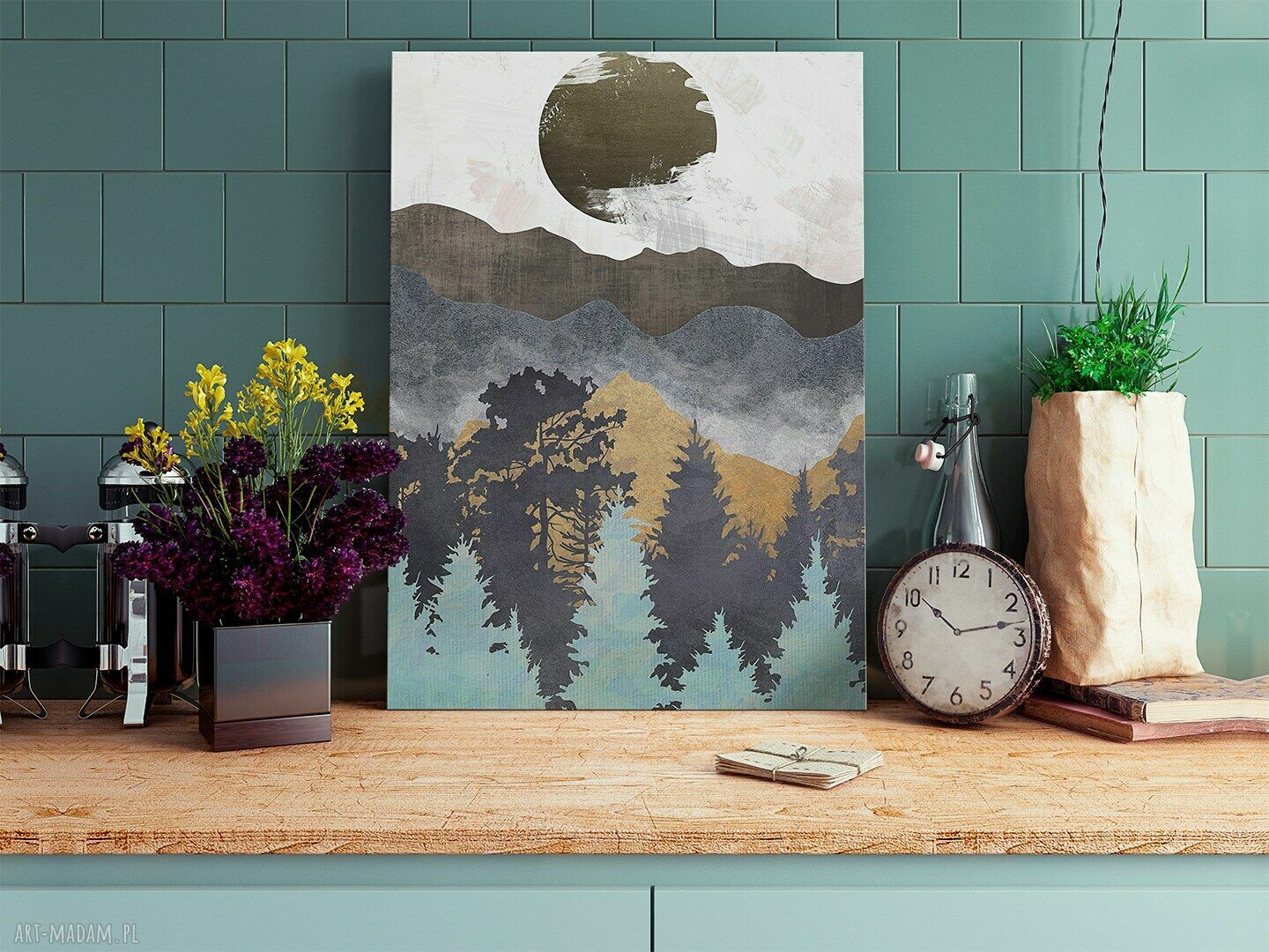 Obraz na Płótnie Góry Lasy Abstrakcja w Pionie 50x70 cm ღ art-Madam.pl