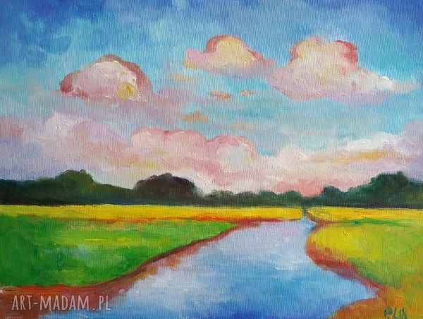 obrazy - obraz olejny nad wodą format 40/30 cm - paulina