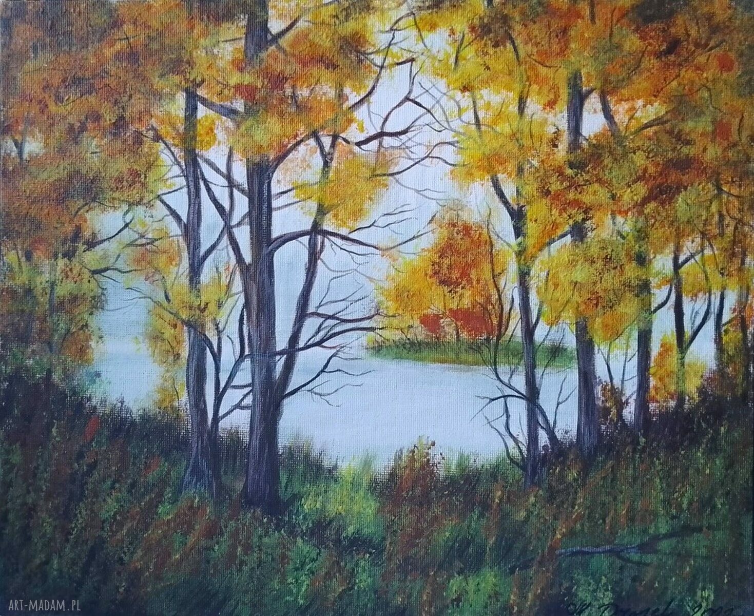 obraz ręcznie malowany akrylowy "w oddali" 24x30cm - atrakcyjne jesień ...
