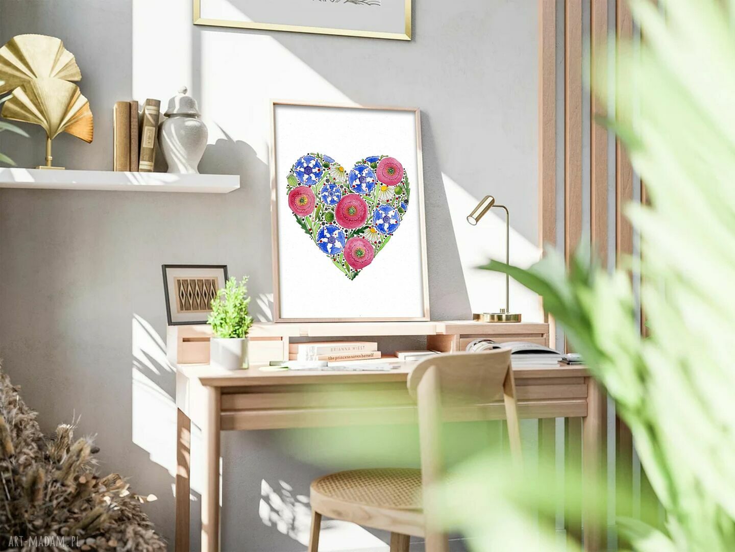 oryginalna akwarela A4 serce z makami i chabrami - obrazy, plakat maki ...