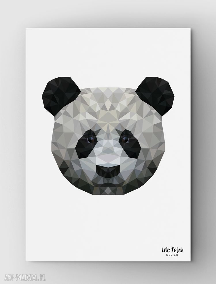 grafika - panda: plakat, wild, lowpoly dom dom - dom: czarne szare ...