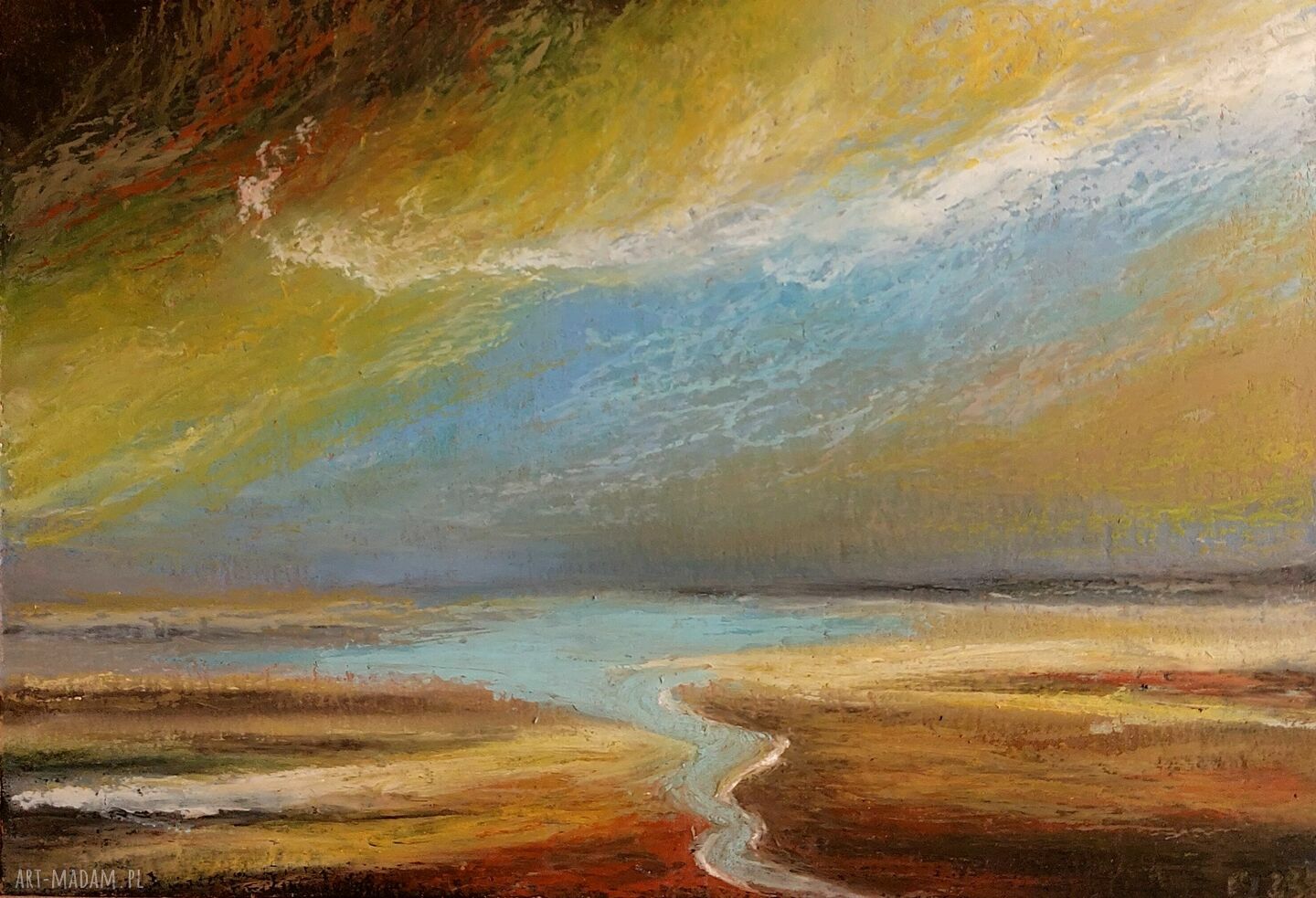 Pejzaż Rysunek Pastelami Olejnymi - Unikalne Obrazy ღ art-Madam.pl