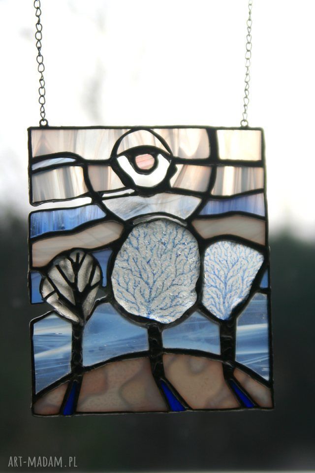 awangardowe witraże handmade - pejzaż zimowy