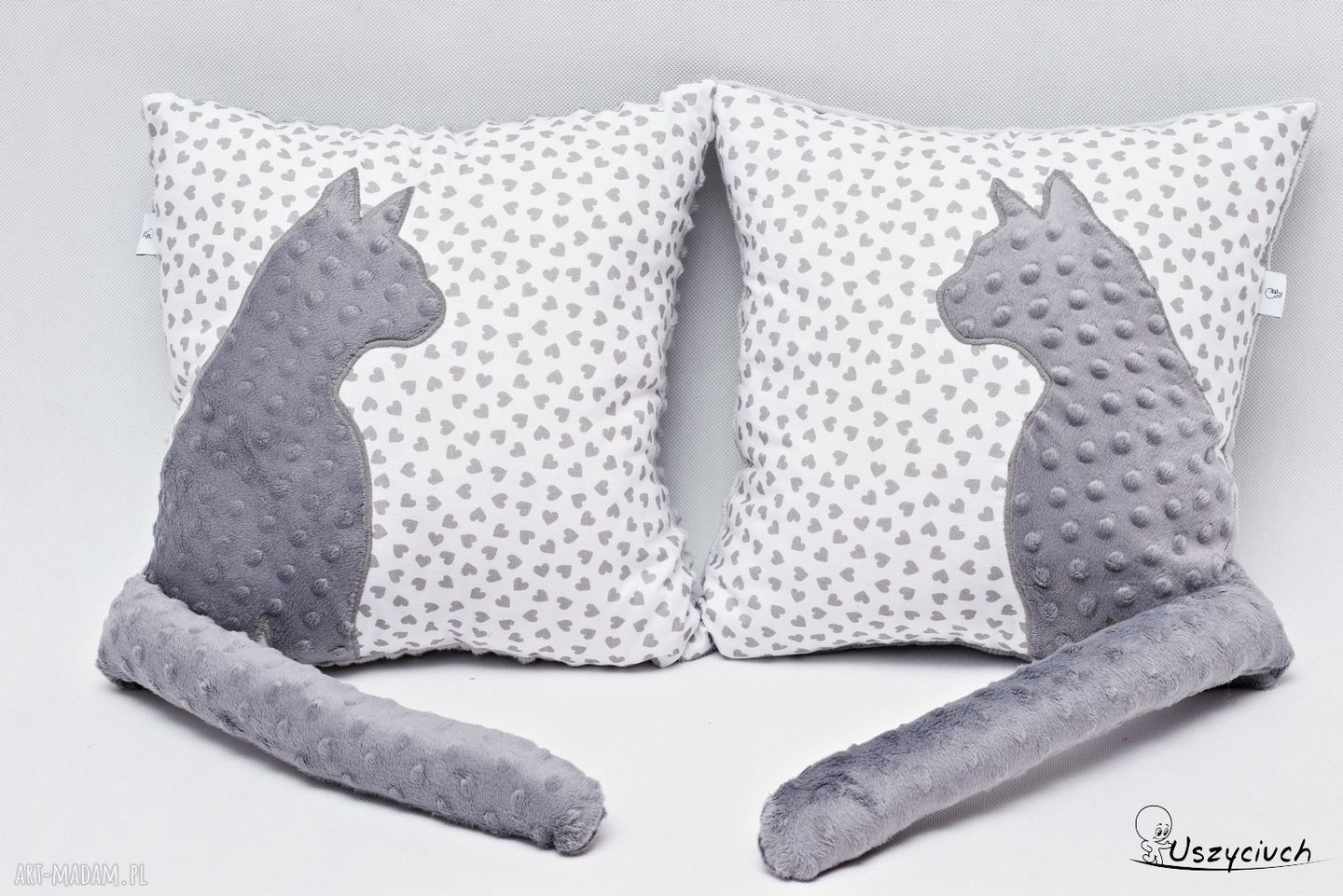 poduszka z kotem i ogonem 3d szary kot w gwiazdy minky kropki ღ art ...