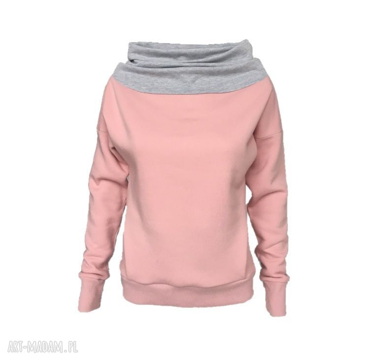 eleganckie bluzy różowa z szarym kominem ღ art-Madam.pl