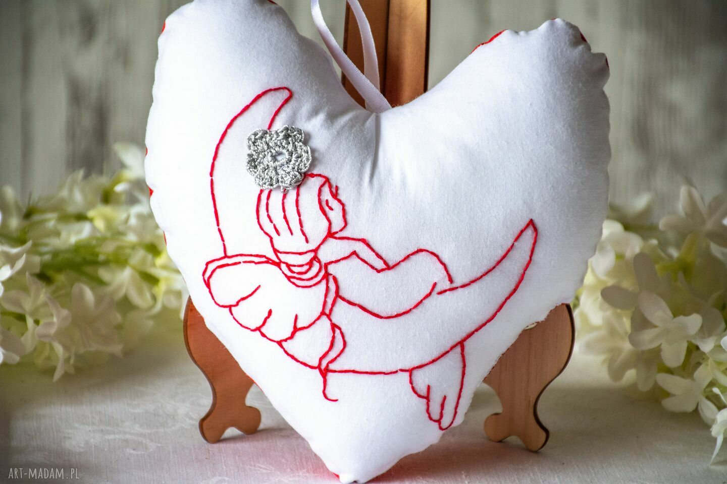 serduszko haftowane anioł na księżycu - urokliwe pokoik ღ art-Madam.pl