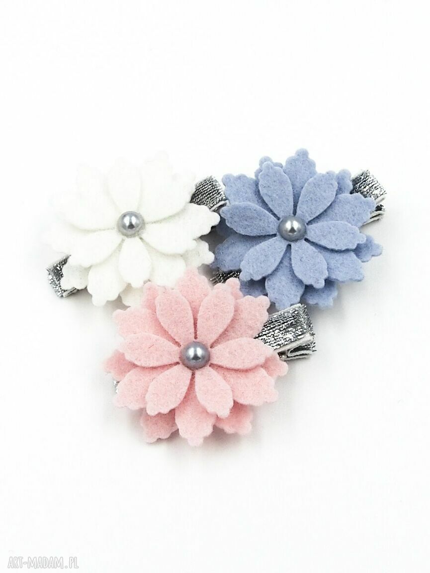 spinka do wlosów biały kwiatek z filcu elza, dla dziewczynki ღ art-Madam.pl