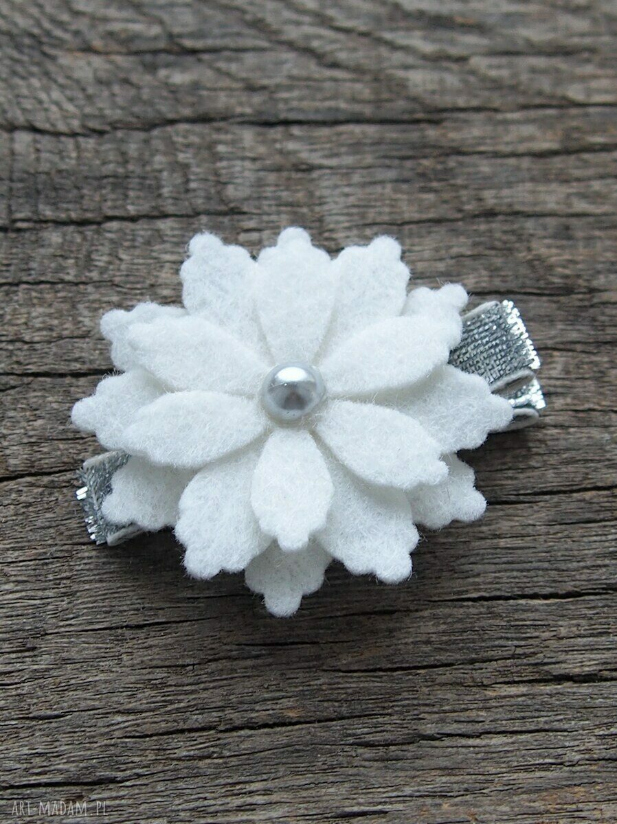 spinka do wlosów biały kwiatek z filcu elza, dla dziewczynki ღ art-Madam.pl