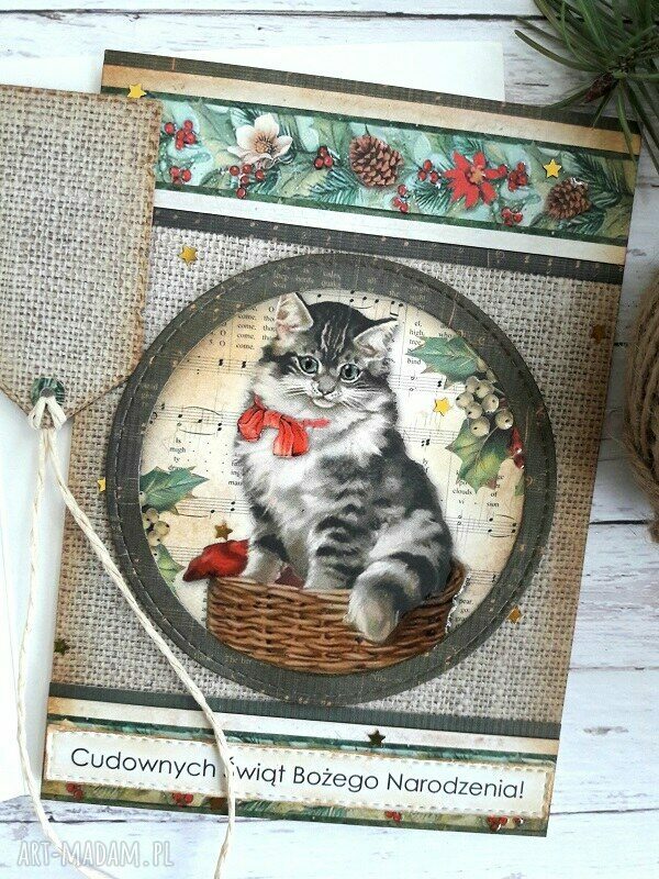 Kartka Świąteczna z Kotem - Wyraziste ღ art-Madam.pl