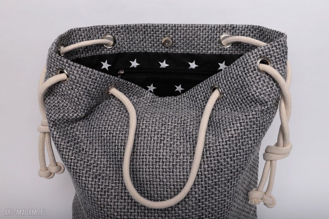 HandMade torebki - szara torba z grubo plecionej tkaniny rączki