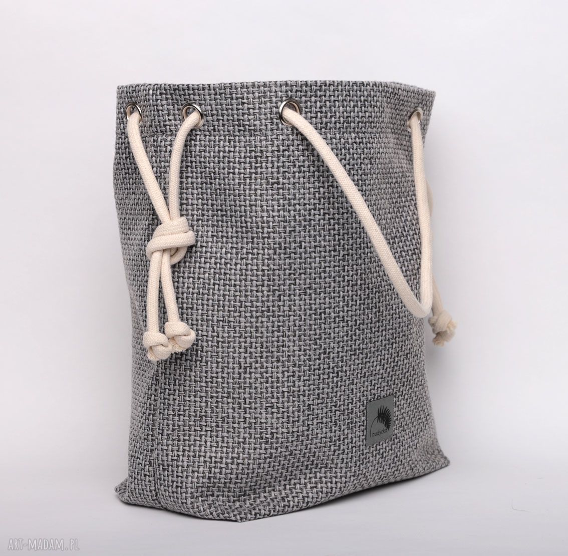 HandMade torebki - szara torba z grubo plecionej tkaniny rączki