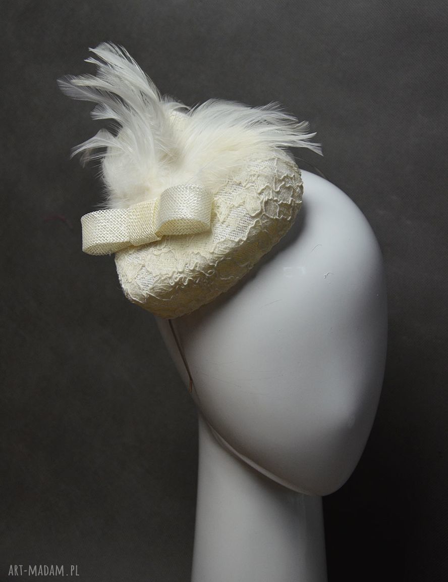 toczek serce fascynator ślubny, koronka