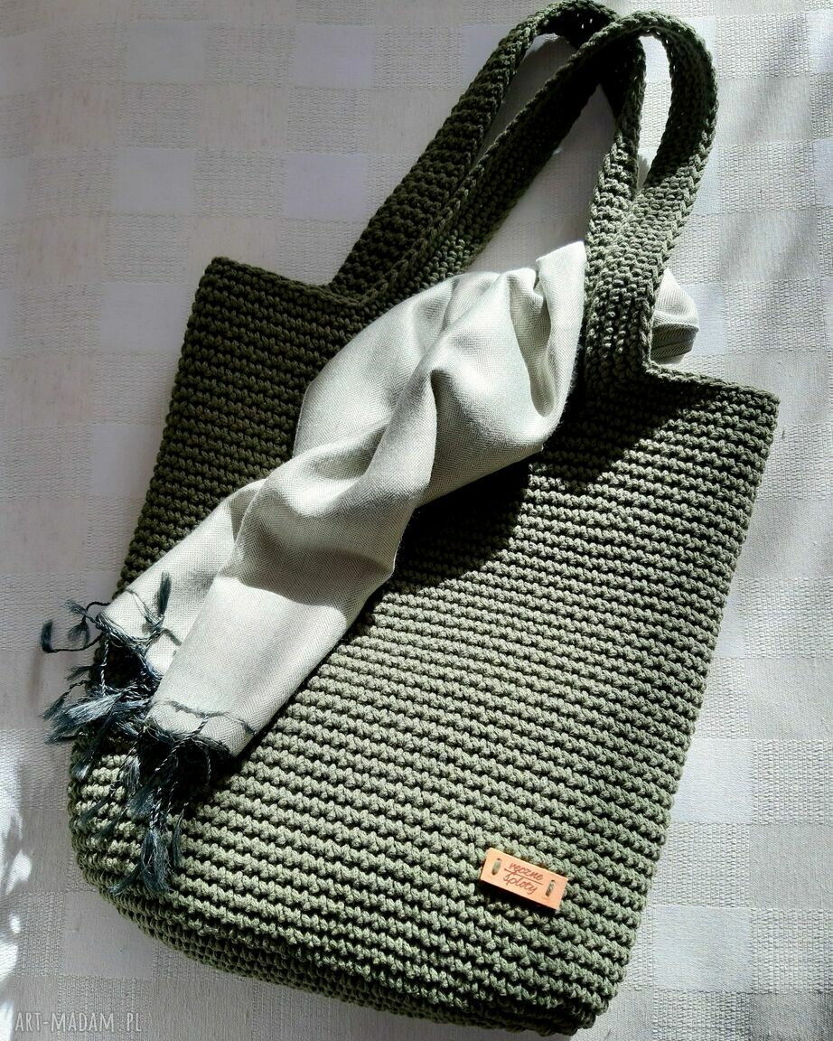 torba na ramię ze sznurka bawełnianego - handmade ღ art-Madam.pl