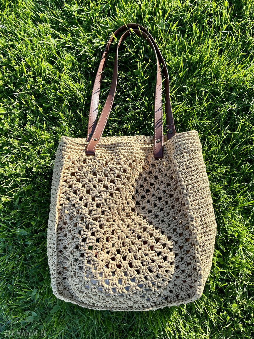 torba z ręcznie robiona handmade szydełko - rafia na plaże, torebka ღ ...
