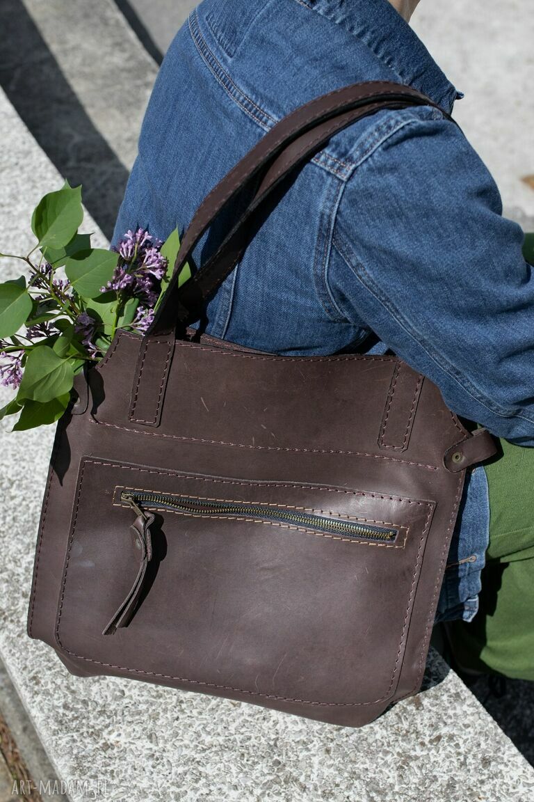torebka damska handmade brązowa skórzana torba ღ art-Madam.pl