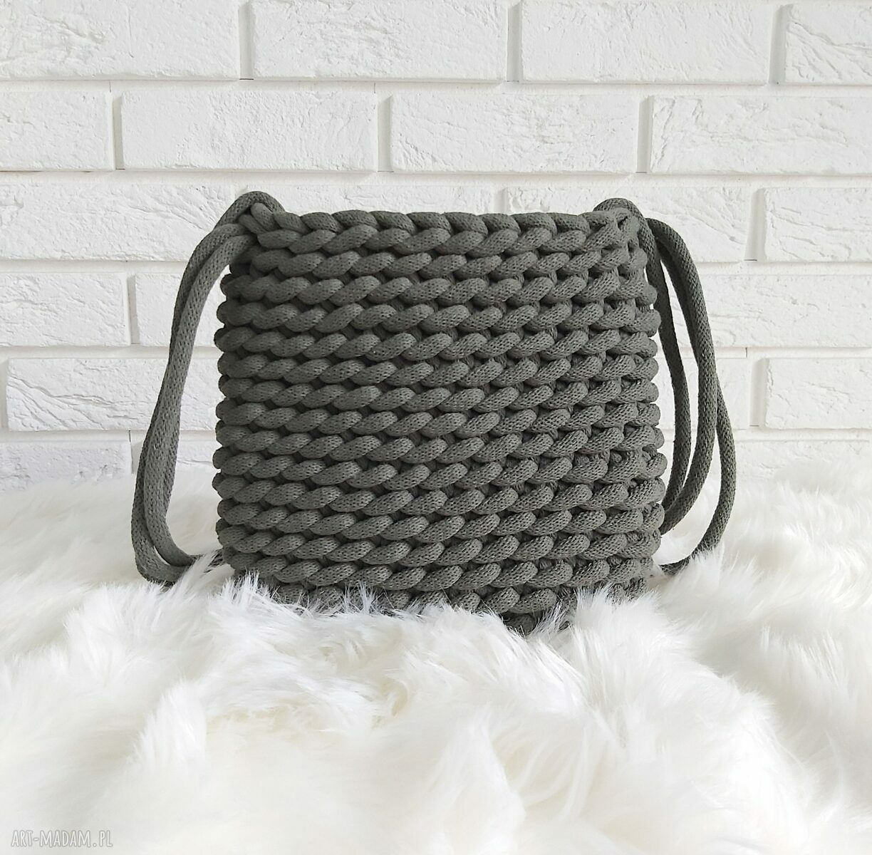 torebka z grubego sznurka khaki z wkładem - awangardowe ღ art-Madam.pl