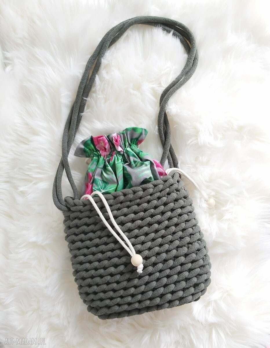 torebka z grubego sznurka khaki z wkładem - awangardowe ღ art-Madam.pl