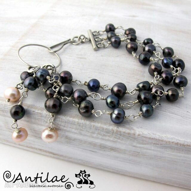 Antilae • Bransoletka z naturalnych pereł trzyrzędowa