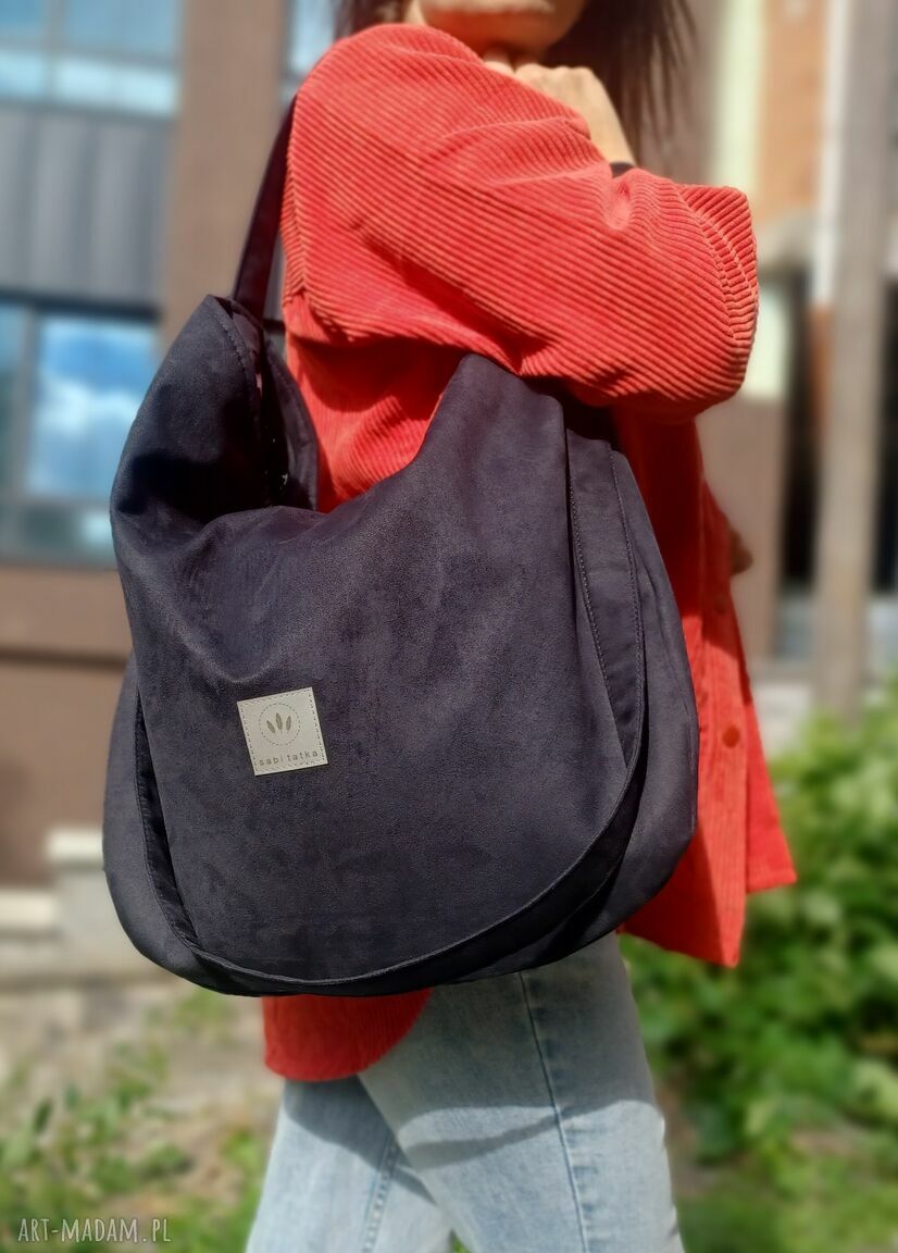zamszowa duża torba worek czarna - na ramię torebki - Sabi ღ art-Madam.pl