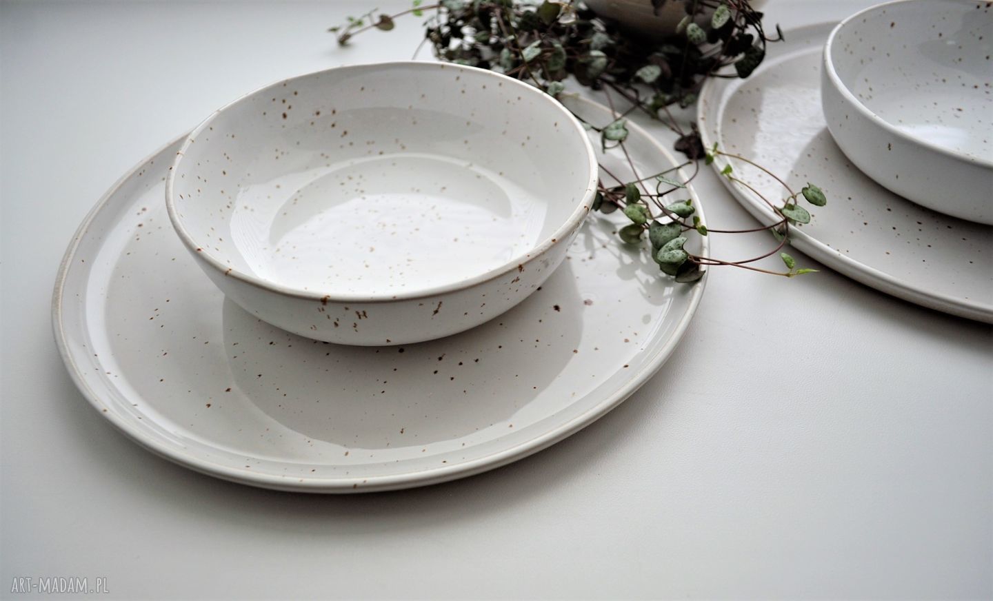 zestaw ceramiczny nakrapiany talerz miseczka dla 2 osób ღ art-Madam.pl